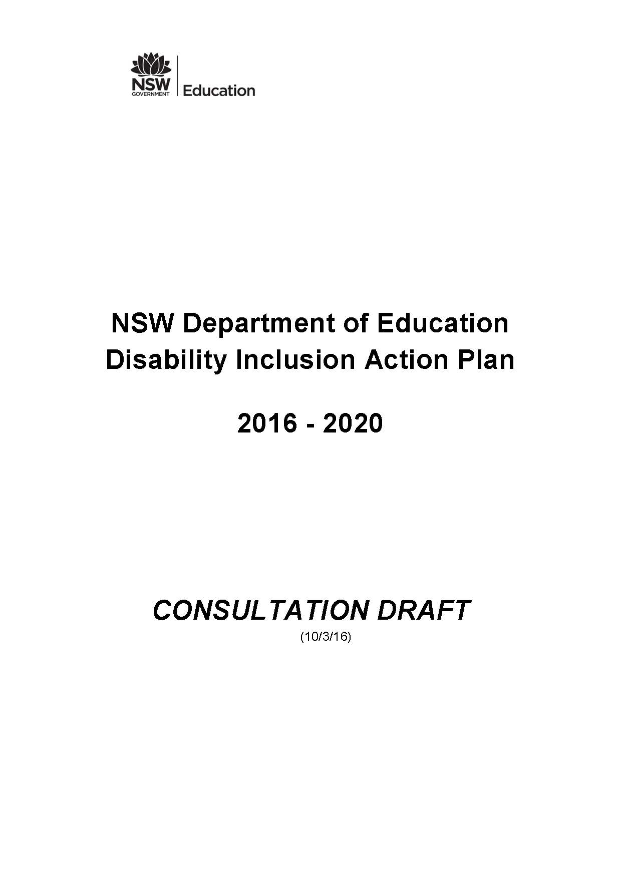 NSW Department of Education Disability Inclusion Action Plan 2016 - 2020 | Inclusive Education ...